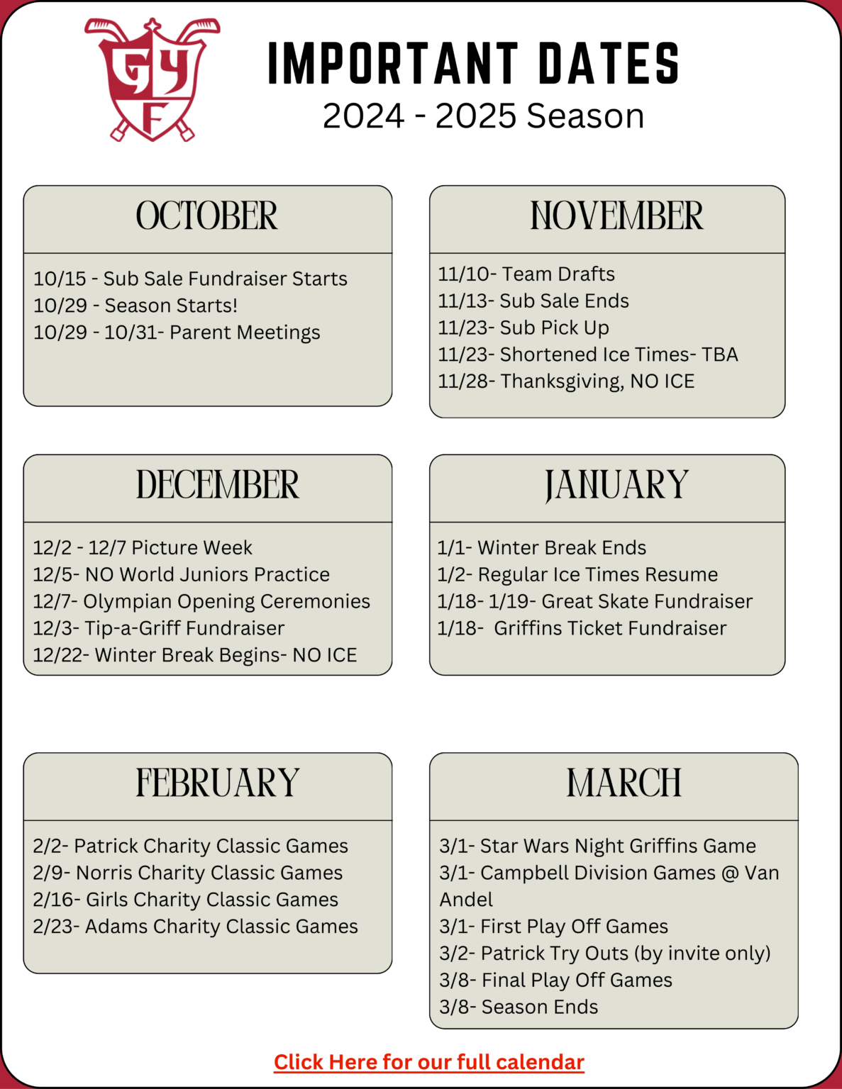 Calendar – Griffins Youth Foundation
